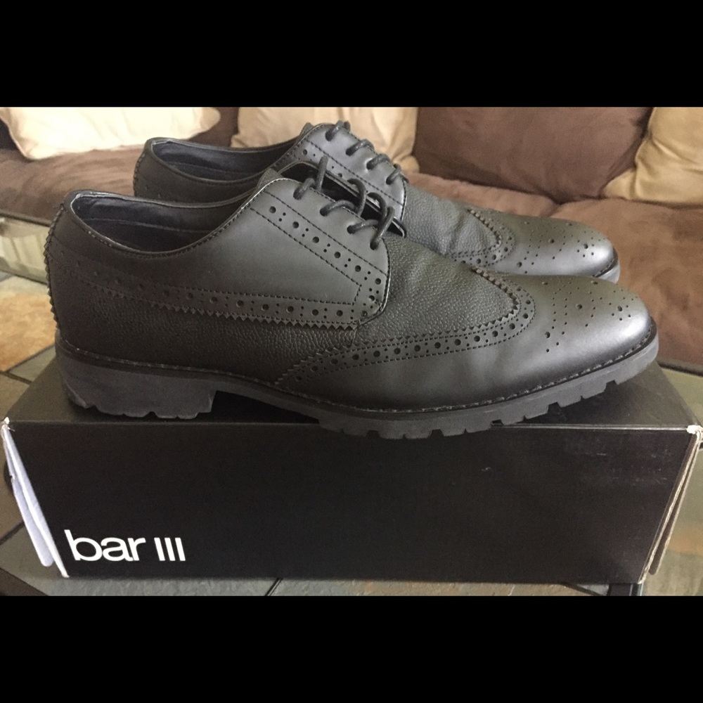 Bar Iii Brogues Wingtip Shoes Black Leather 12 - Gem
